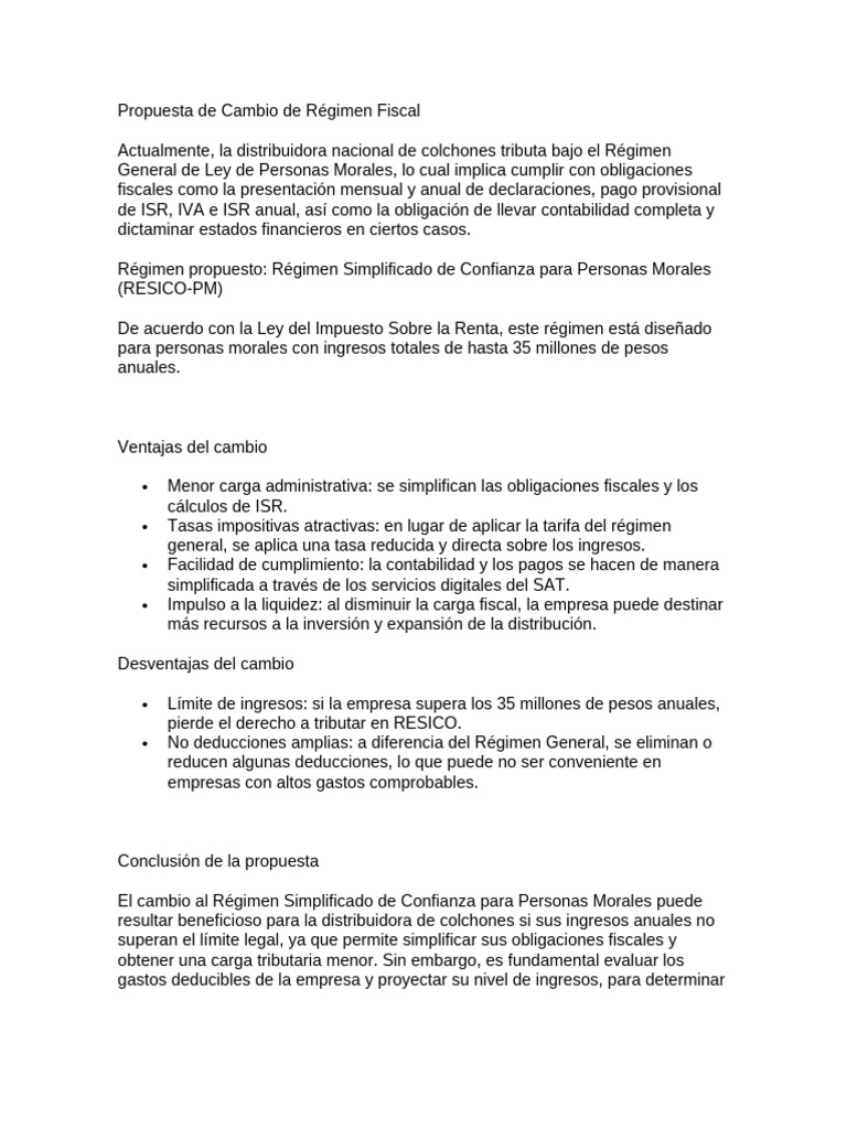 Cambio a Régimen Simplificado Fiscal | PDF