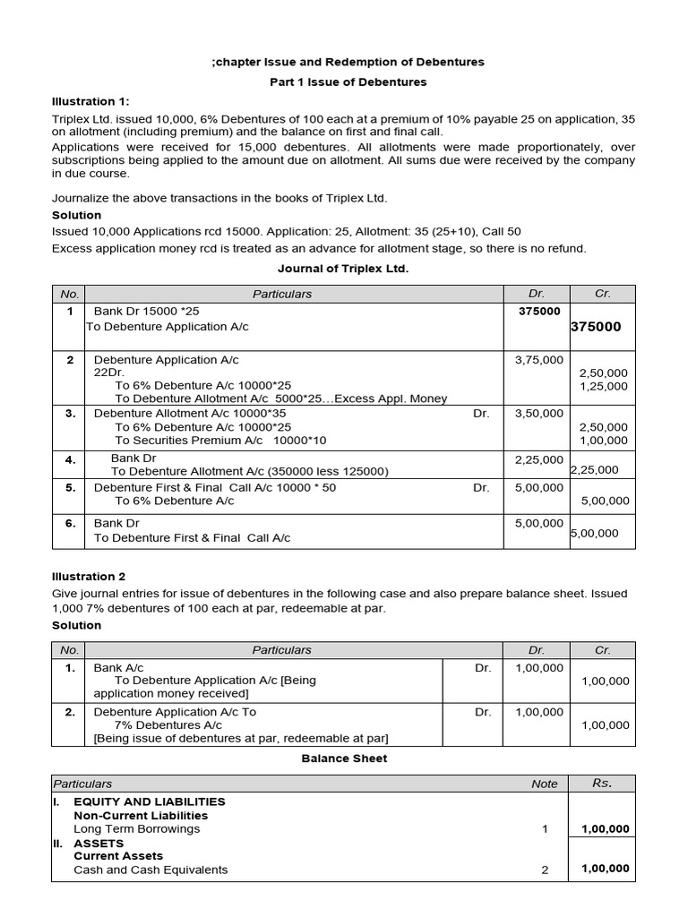 Journal Entries for Debenture Issues | PDF | Balance Sheet | Equity ...