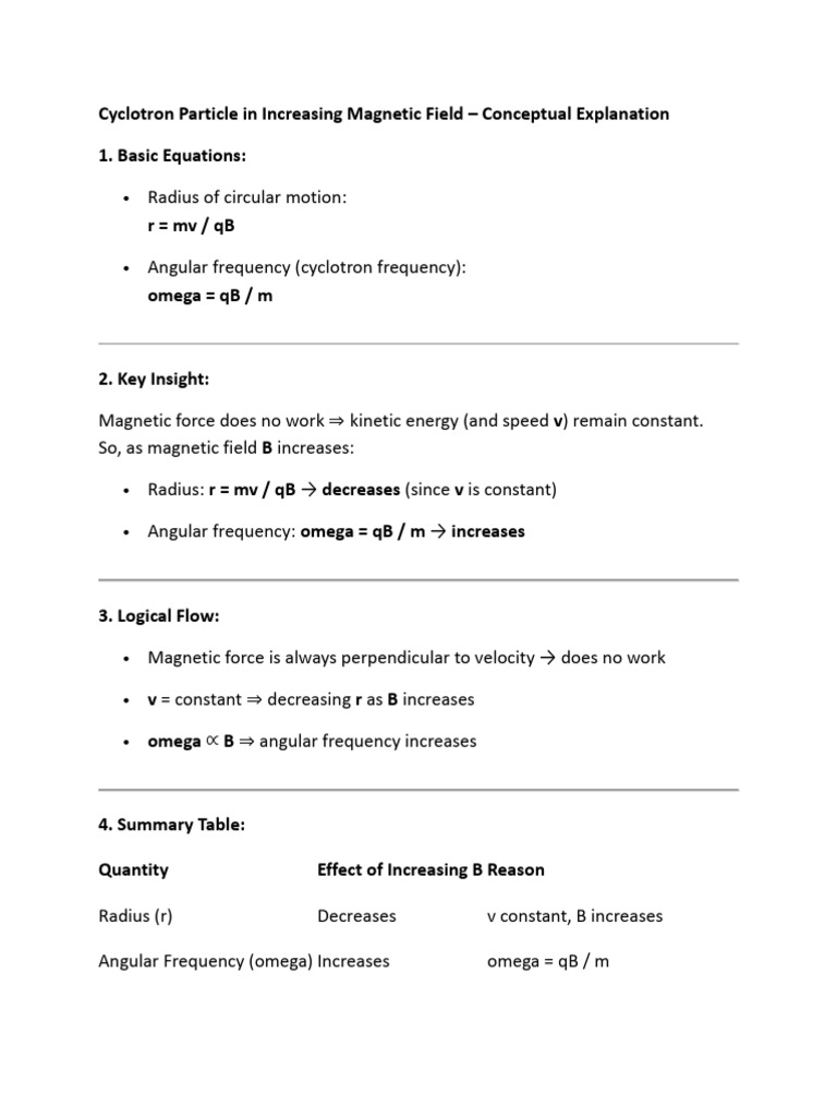 Cyclotron Particle in Increasing Magnetic Field | PDF