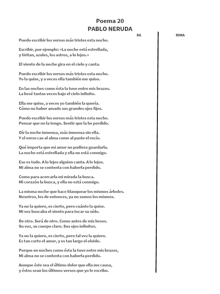 Poema 20 Pablo Neruda | PDF