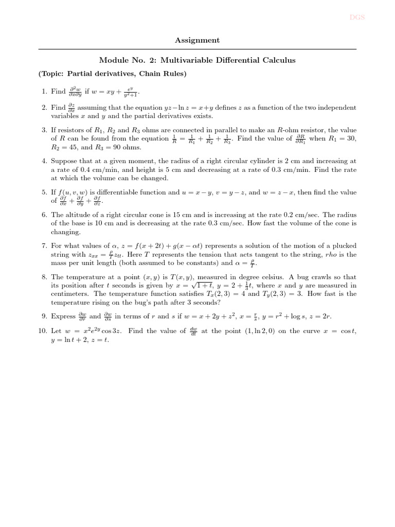 Multivariable Calculus Assignment Solutions | PDF | Derivative ...