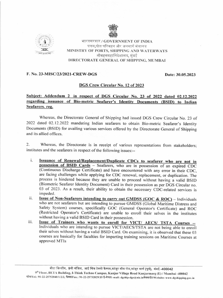 DGS Circular 12 of 2023 | PDF | Oceans | Business