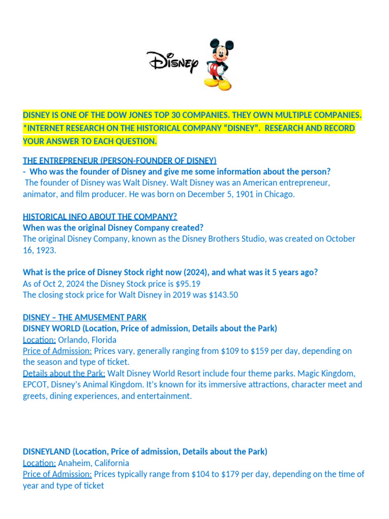 Disney Company Overview and History | PDF | The Walt Disney Company ...
