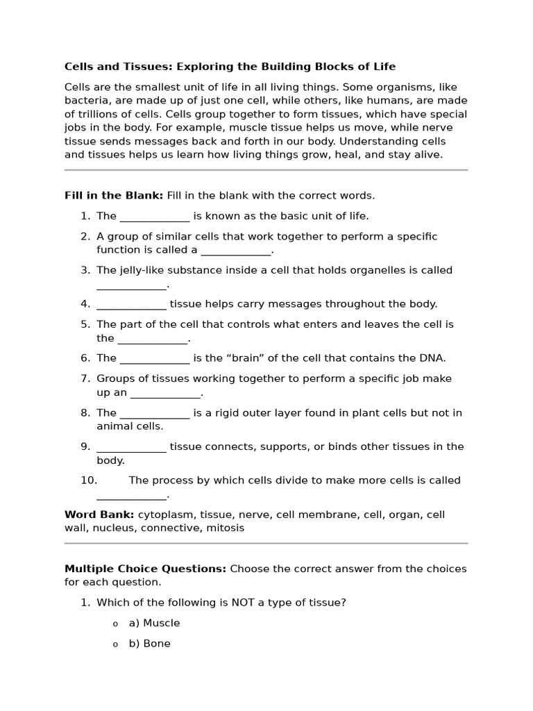 CW Science | PDF | Cell (Biology) | Tissue (Biology)