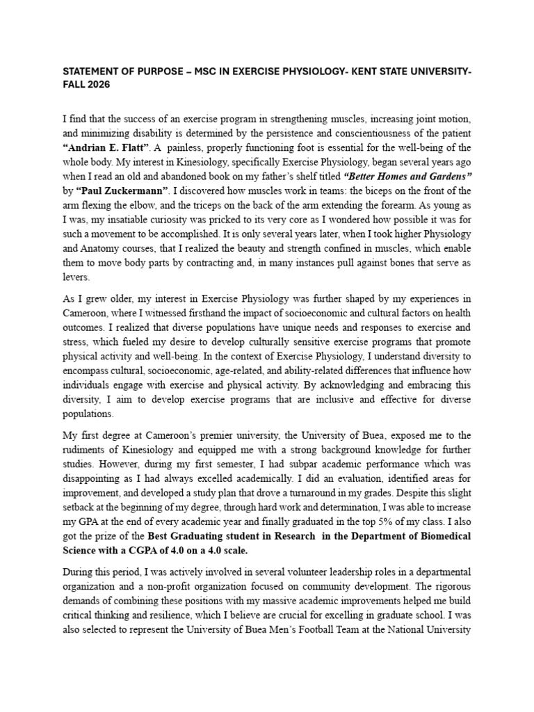 MSC in Exercise Physiology Statement | PDF | Heart | Blood Pressure