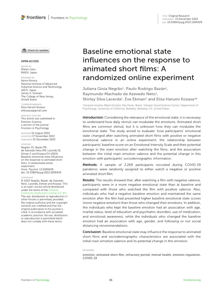 Baseline Emotional State Influences On The Respons | PDF | Emotions ...