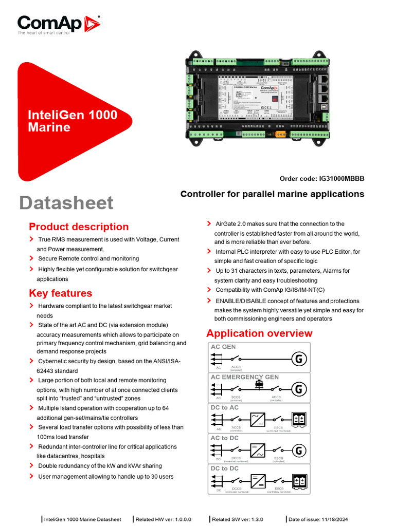 InteliGen 1000 Marine Controller Datasheet | PDF | Power Supply ...