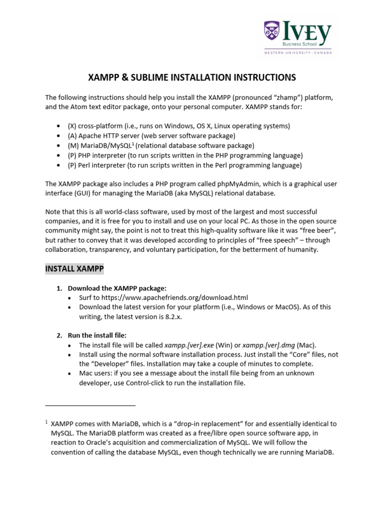 XAMPP and Editor Installation | PDF | My Sql | Mac Os