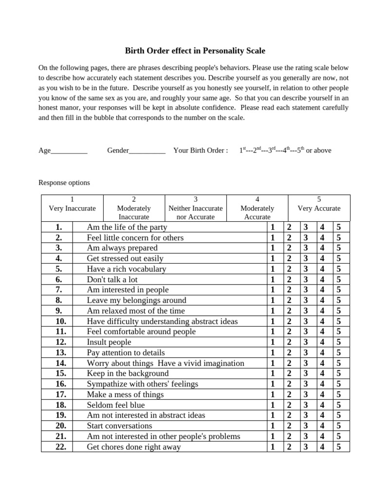 Birth Order Personality | PDF | Psychological Concepts | Psychology