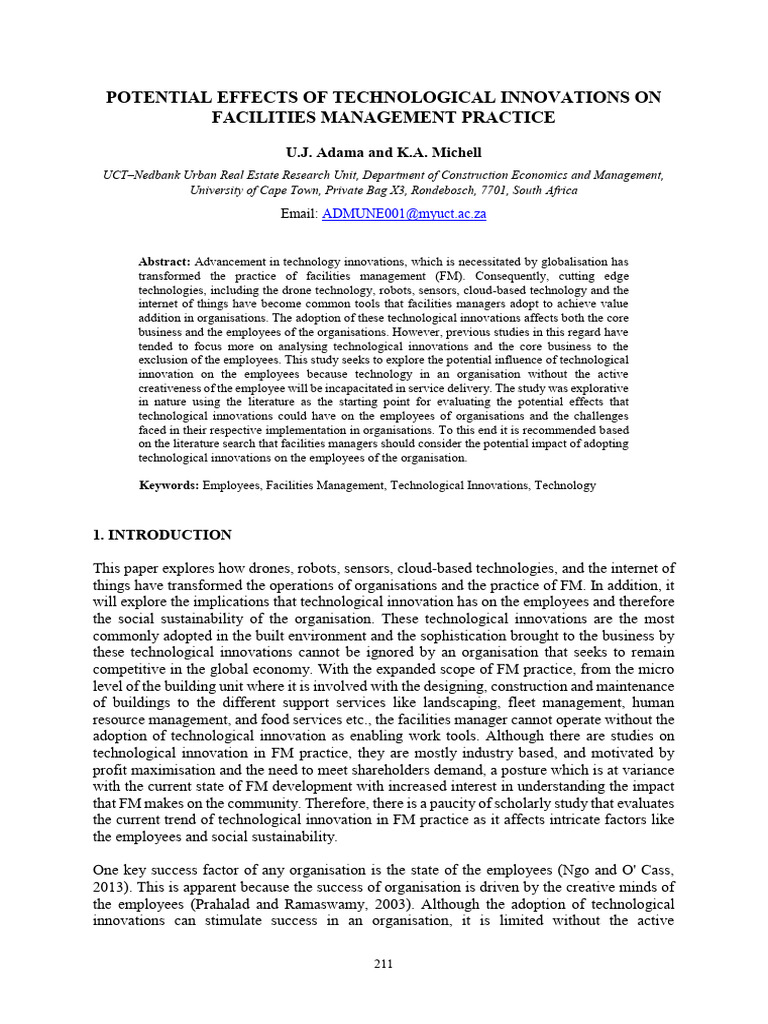 Impact of Tech Innovations on Facilities Management | PDF | Unmanned ...
