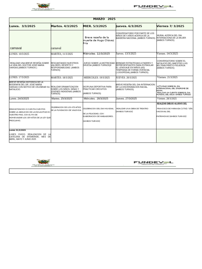Cronograma Del Mes de Marzo 2024 | PDF