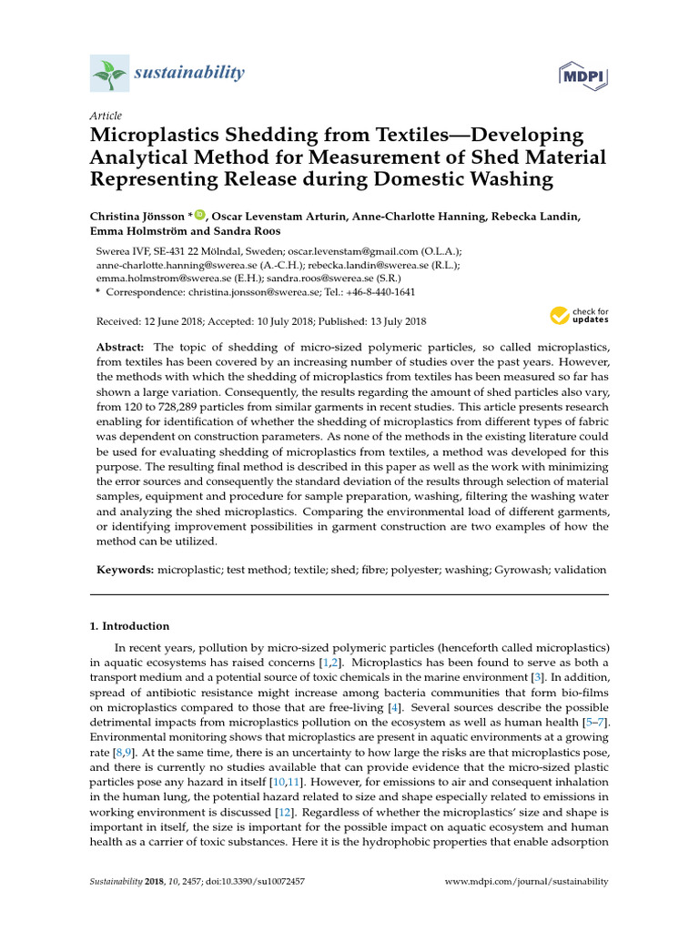 Microplastics Shedding From Textiles-Developing Analytical Method For ...