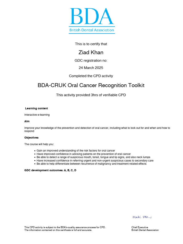 BDA-CRUK Oral Cancer Recognition Toolkit CPD - Certificate of ...