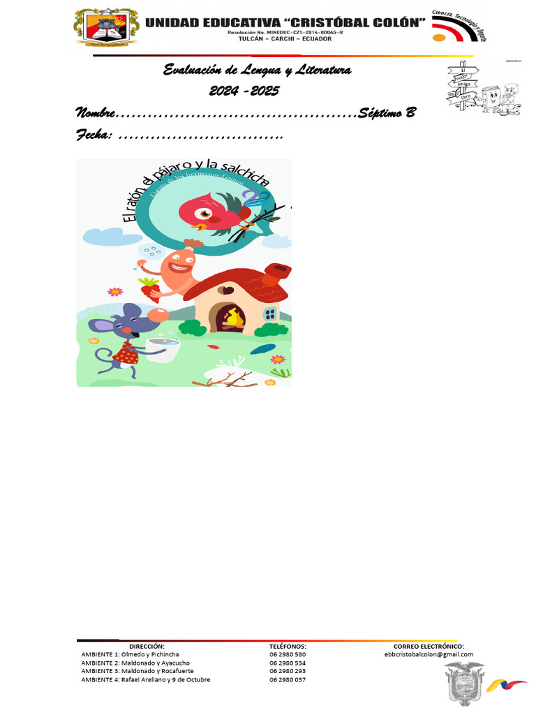 Evaluación El Raton El Pajaro y La Salchicha | PDF