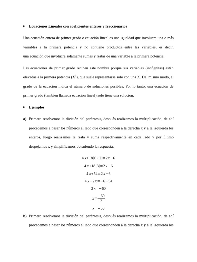 Ecuaciones Lineales: Ejemplos y Soluciones | PDF | Ecuaciones | Sustracción