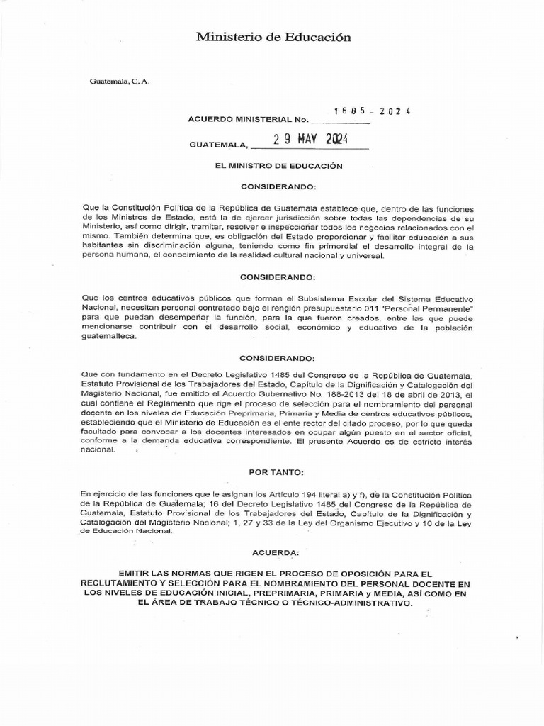 Acuerdo Ministerial No. 1685-2024 | PDF