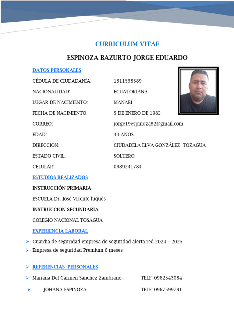 Jorge CURRICULUM VITAE Jorge Espinoza - 111530 | PDF