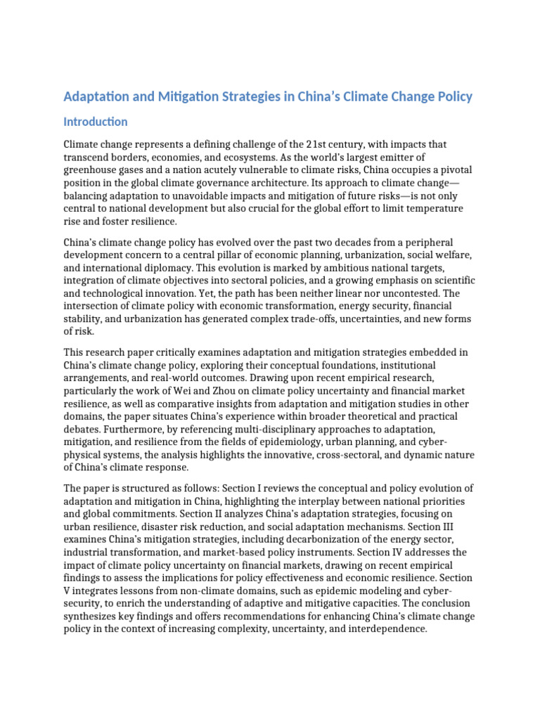 Adaptation and Mitigation Strategies in China | PDF | Climate Change ...