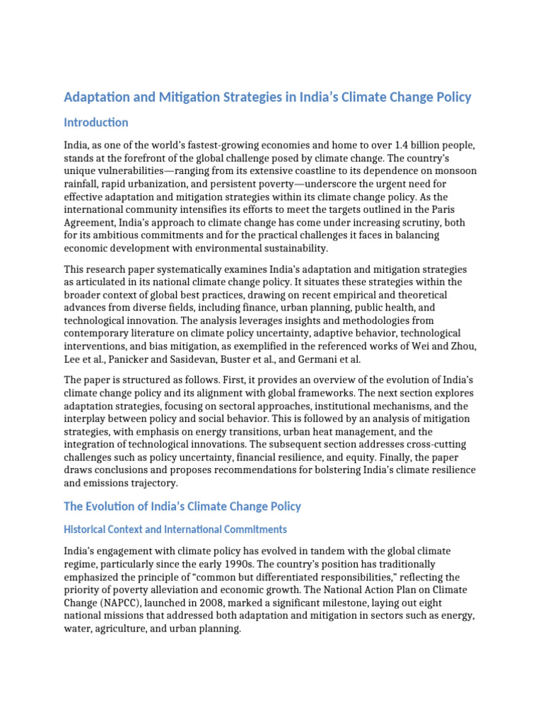 Adaptation and Mitigation Strategies in India | PDF | Climate ...