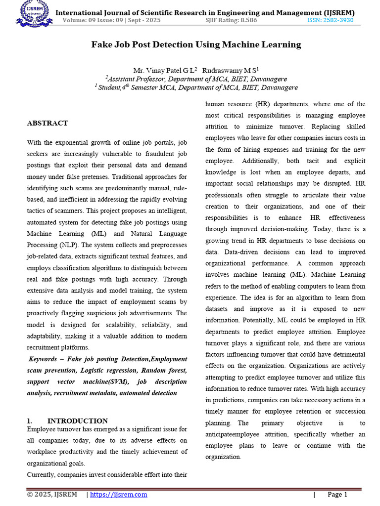 Fake Job Post Detection with ML | PDF | Machine Learning | Support ...