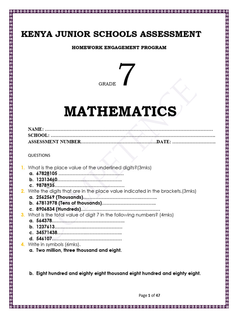Grade 7 Kenya Math & Science Assessment | PDF