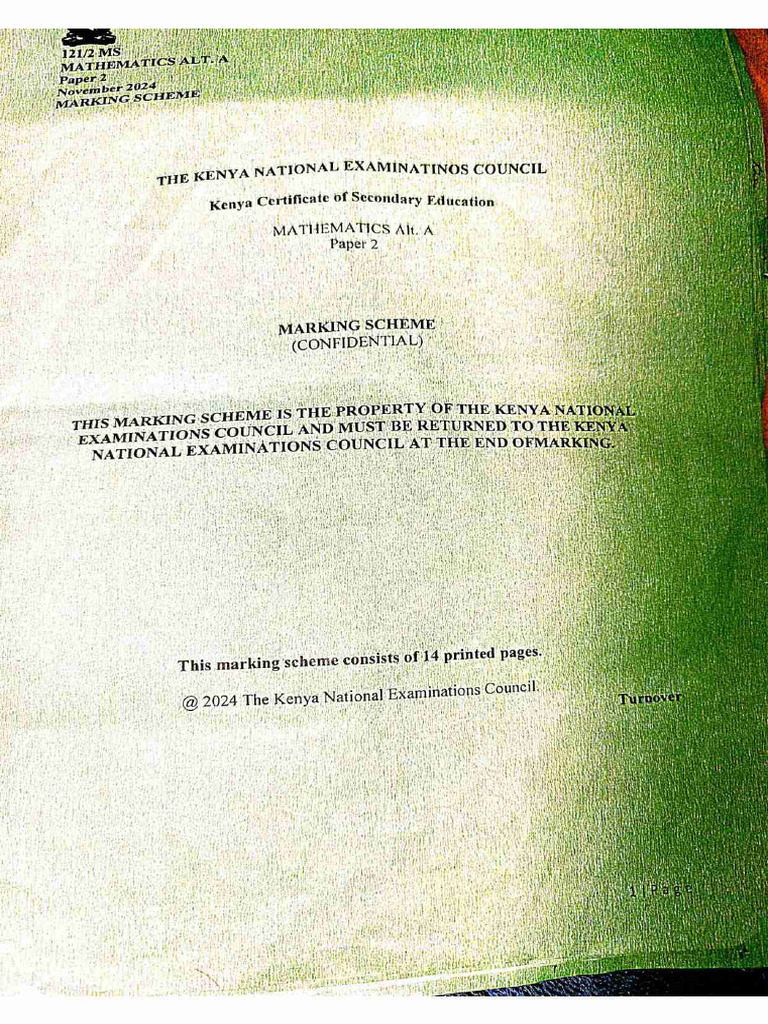 Kcse 2024 Mathematics Marking Scheme | PDF