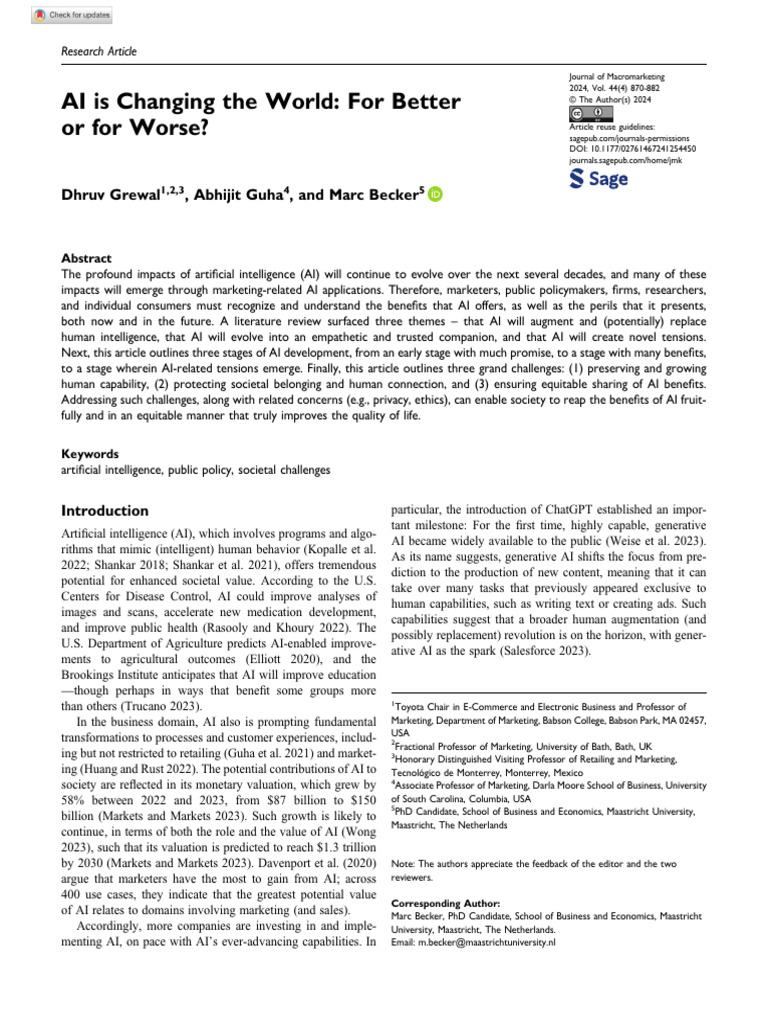 Grewal Et Al 2024 Ai is Changing the World for Better or for Worse Copy ...