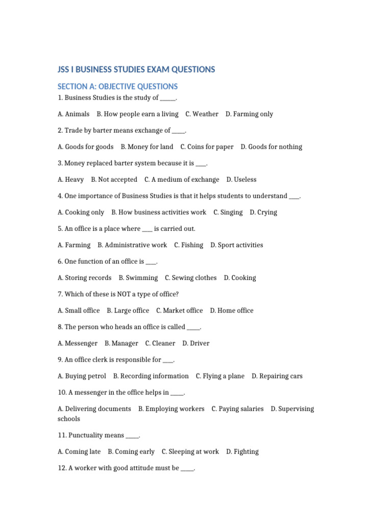 JSS3 Social Studies Questions Docx | PDF | Goods | Agriculture