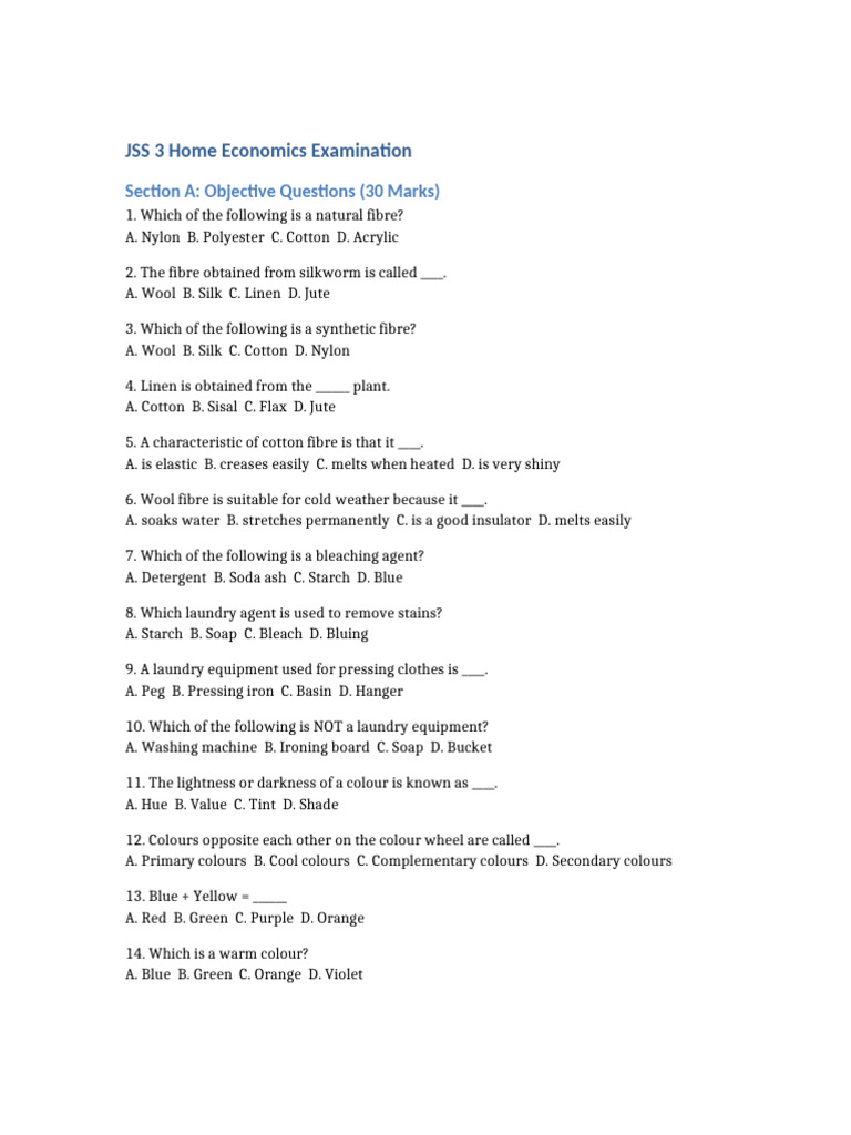 JSS3_Home_Economics_Exam | PDF | Sewing | Sewing Machine
