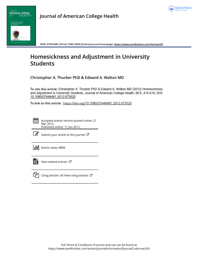 Homesickness in University Students | PDF | Emotions | Psychological ...