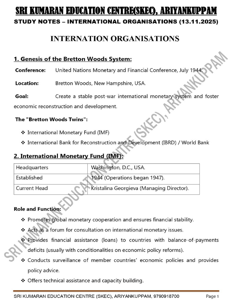 SKEC Study Notes - International Organisations | PDF