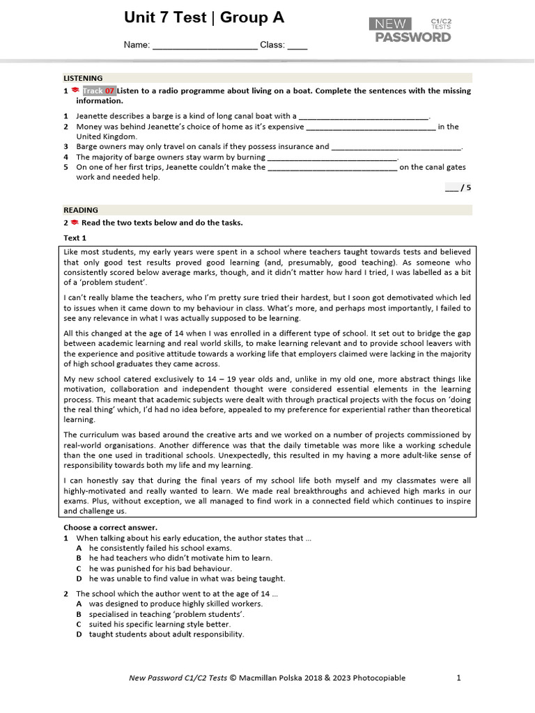 New Password C1 C2 UT 7A | PDF | Learning | Alternative Education