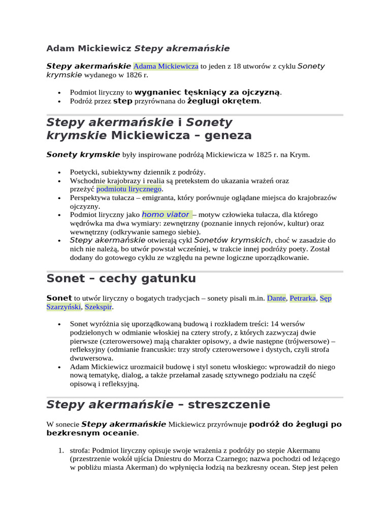 Adam Mickiewicz Stepy Akremańskie | PDF