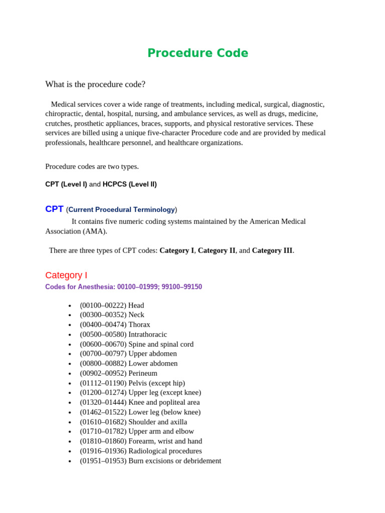 Understanding Medical Procedure Codes | PDF | Health Care | Medicine
