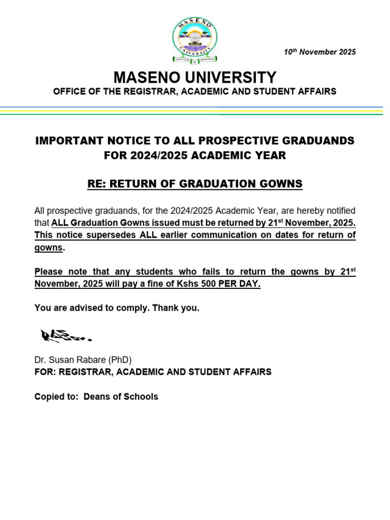 Graduation Gown Return Deadline Notice | PDF