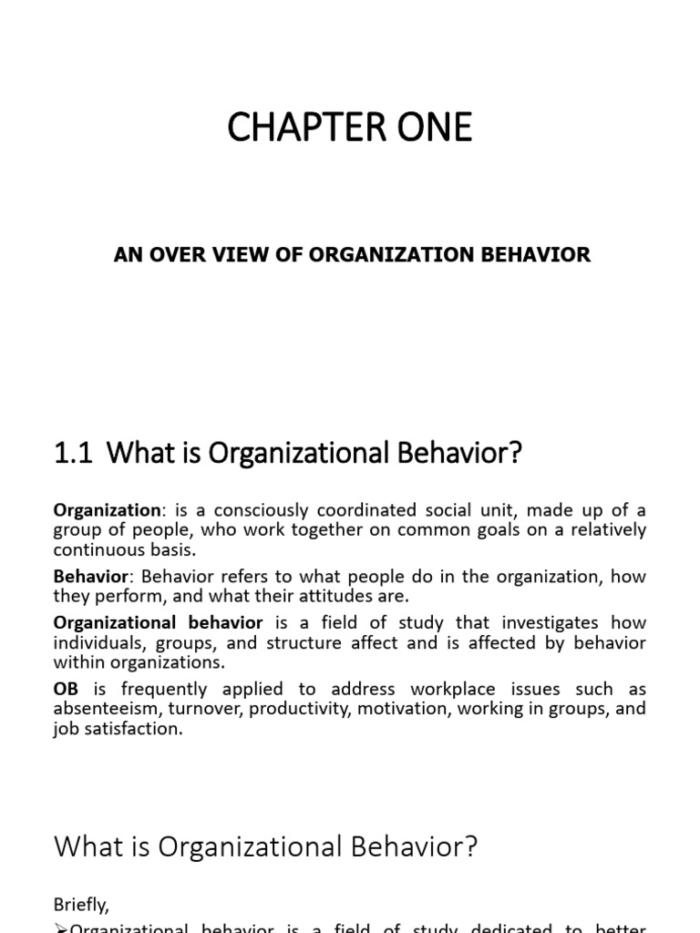 OB Chapter One Ppt | PDF | Organizational Behavior | Job Satisfaction