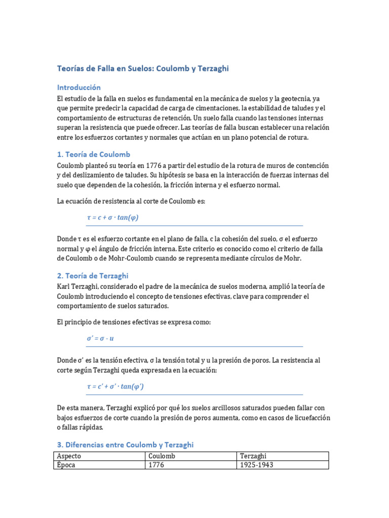 Teorías de Falla en Suelos: Coulomb y Terzaghi | PDF | Estrés (Mecánica ...