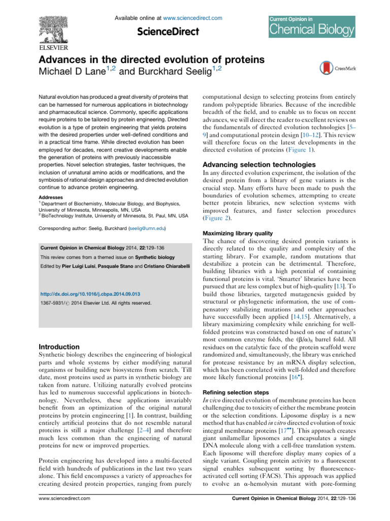 Advances in Directed Protein Evolution | PDF | Proteins | Chemical Biology
