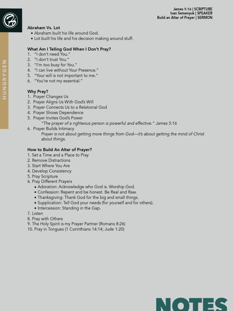 Sermon Notes Build an Altar of Prayer | PDF