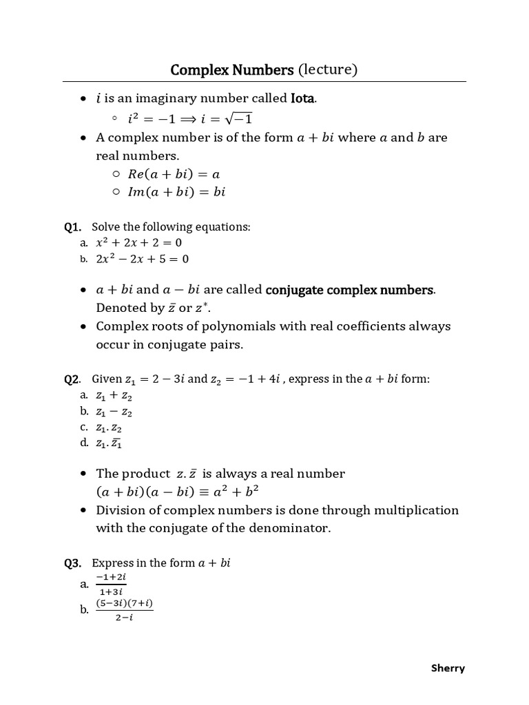 Understanding Complex Numbers and Their Operations | PDF | Complex ...