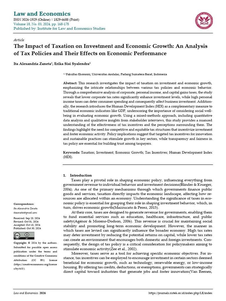 The Impact of Taxation On Investment and Economic Growth. An Analysis ...