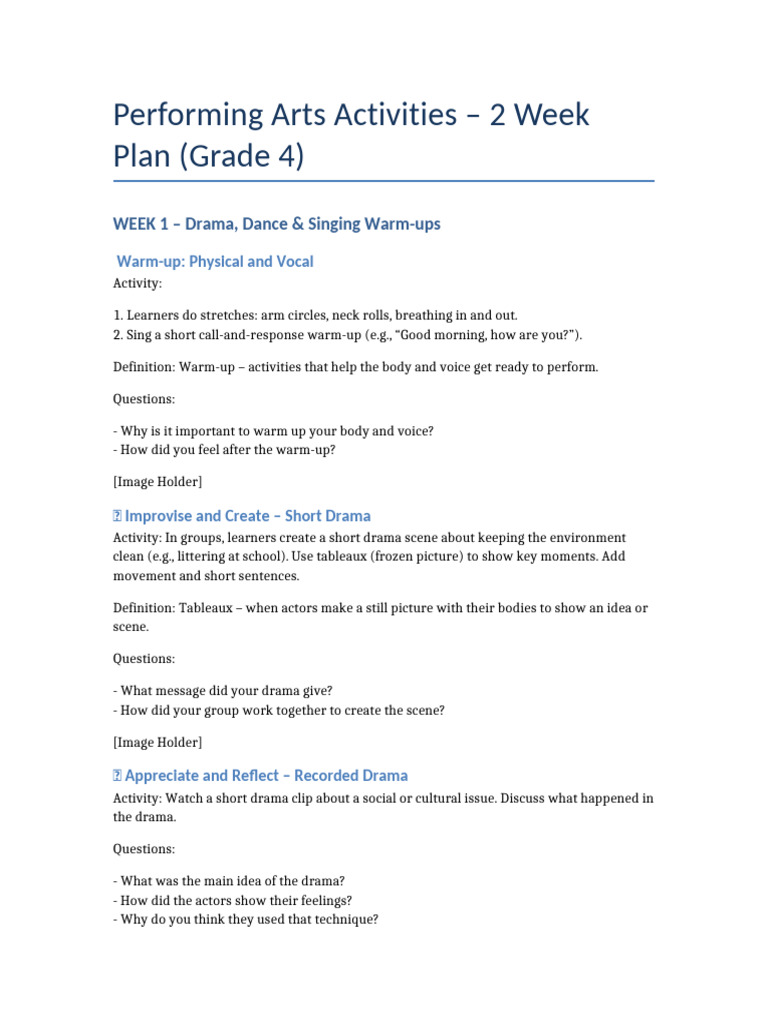 Grade 4 Performing Arts 2-Week Plan | PDF