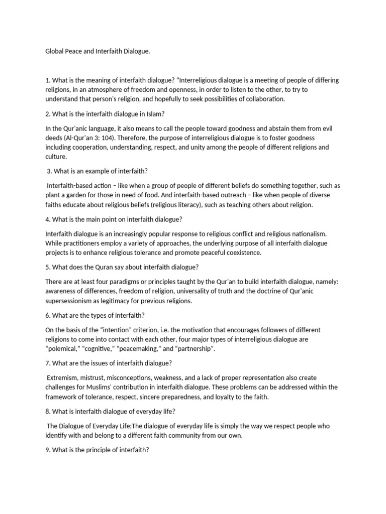 Global Peace and Interfaith Dialogue | PDF | Interfaith Dialogue ...