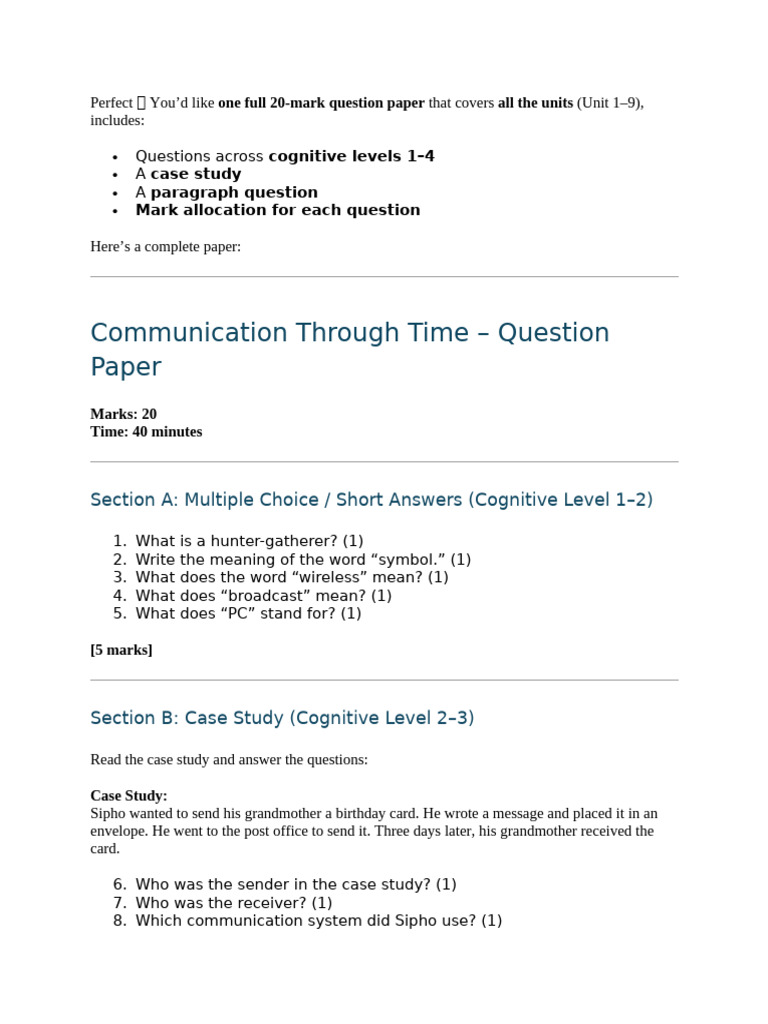 20-Mark Communication Question Paper | PDF | Communication | Mail