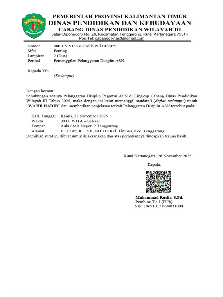 Pemanggilan ASN Pelanggaran Disiplin | PDF