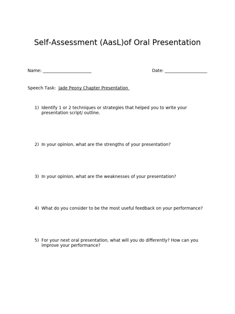 Self-Assessment Sheet (AasL) | PDF