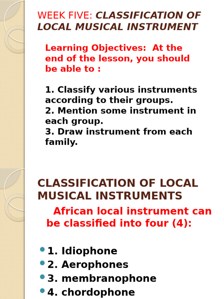 7th Grade Week 5 (Classification of Local Musical Instruments) | PDF