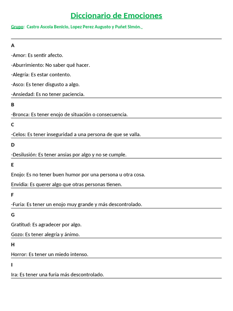 Diccionario de Emociones Definidas | PDF