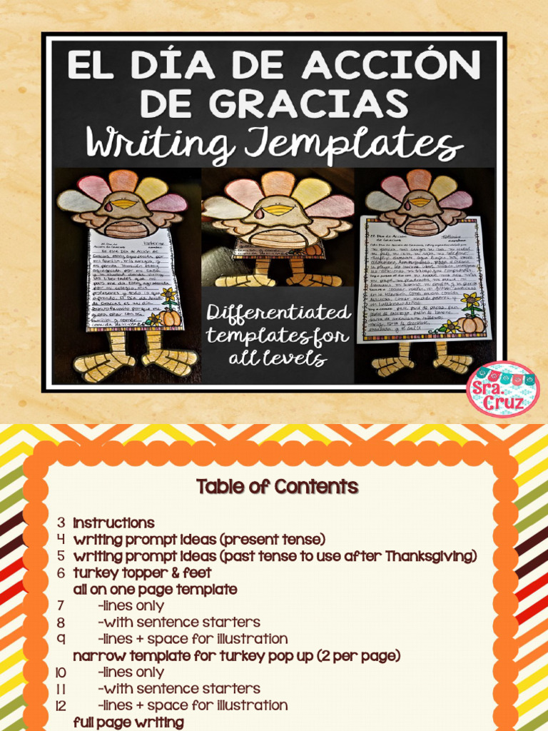 ElDadeAccindeGraciasThanksgivingActivitiesinSpanishWritingTemplate 1 | PDF