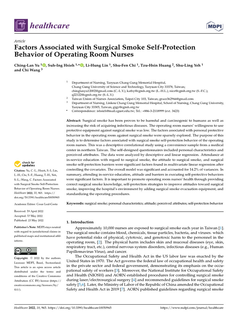 ARTICOL - Factors Associated With Surgical Smoke | PDF | Self Report Study
